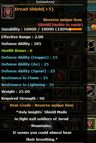 Dread Shield +8 ( Reb 5 ) | Knight Server Felis-127984