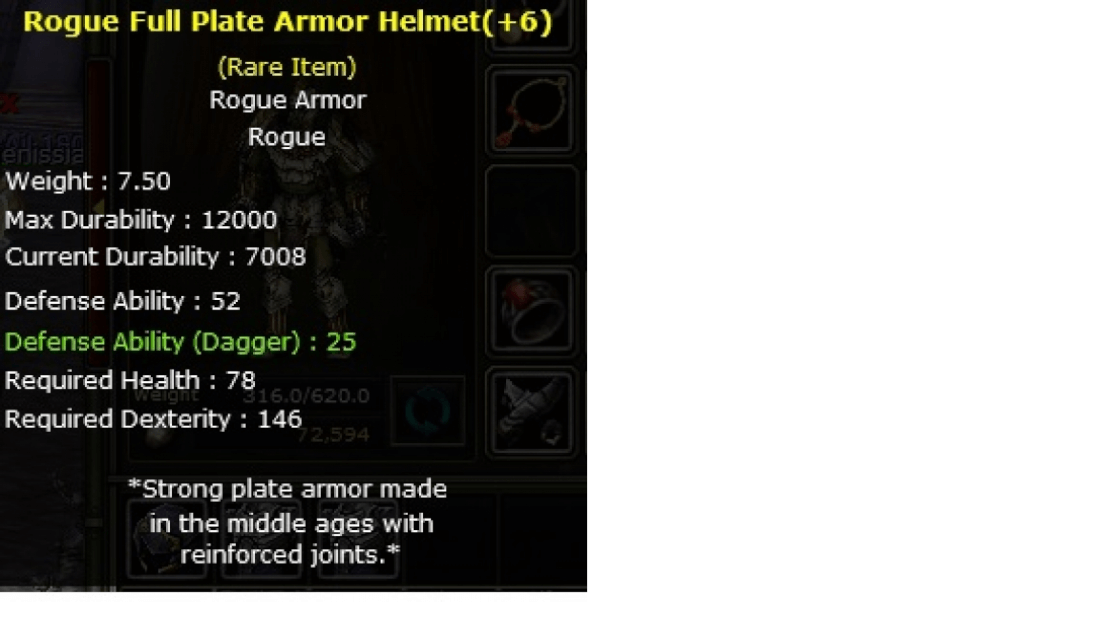 Rogue Full Plate Armor Helmet Dagger 25 (dd25) | Knight Server Minark-96660