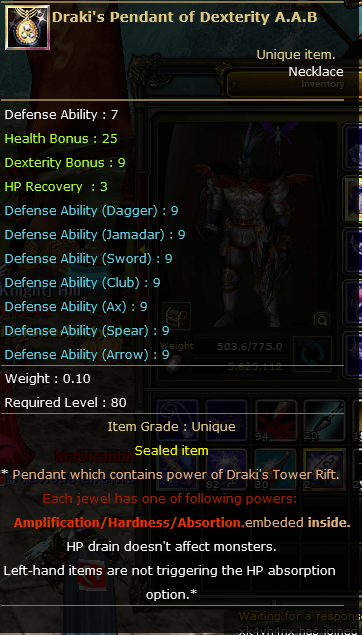 Dex Draki Aab (25 Health 9 Dex 9 Anti) | Knight Server Minark-107971