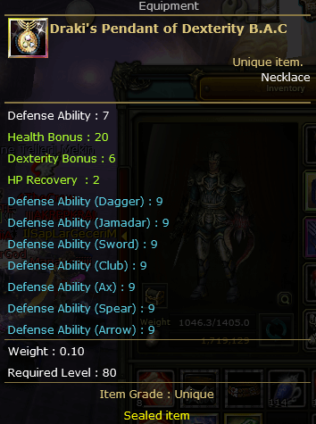 Draki Pendant B.a.c Dex Draki Knight Server Olympia-85650