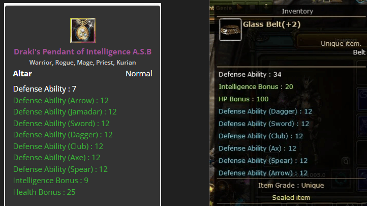 A.s.b. Int Draki & Glass Belt +2 | Knight Server Dryads-90679