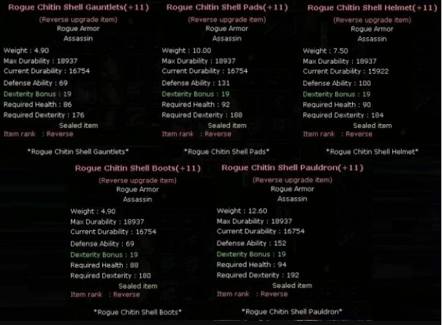 Reb +11 Rogue Shell Set Knight Server Ares-12356