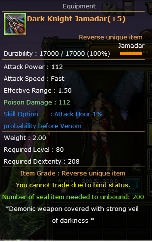 Server Da Tek Dark Knight Jamadar (+8) | Knight Server Minark-80801