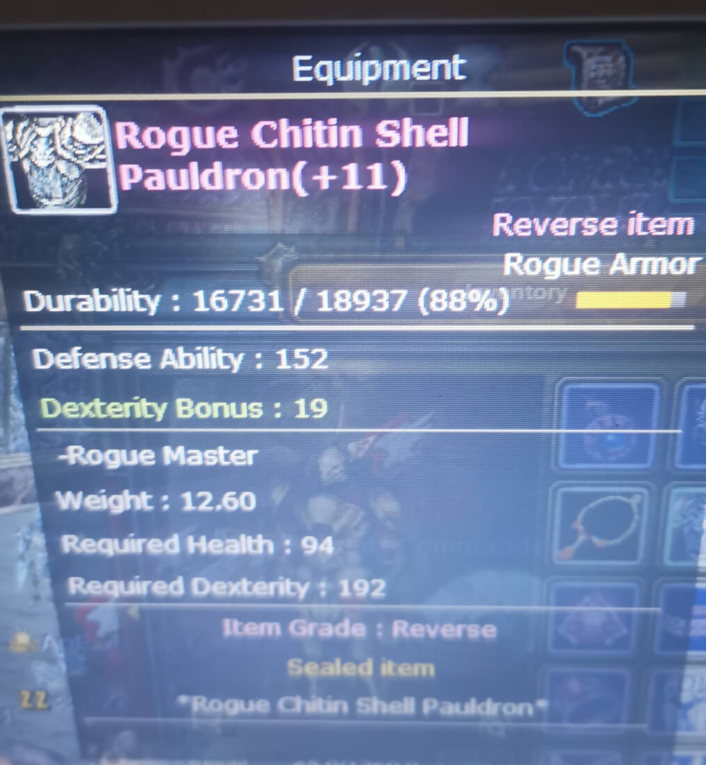 Rogue Chitin Shell Set +11 Knight Server Ares-44404