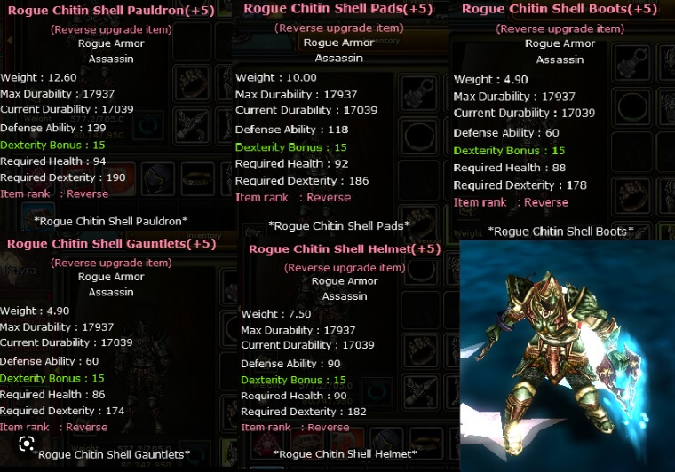 +8 Rogue Chitin Shell Set Knight Server Pandora-121608