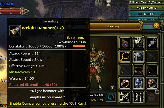 Weight Hammer +7 114ap Mp Rec Knight Server Pandora-109512