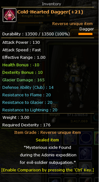 Cold-hearted Dagger +21 (chd) Rebirth | Knight Server Oreads-97099