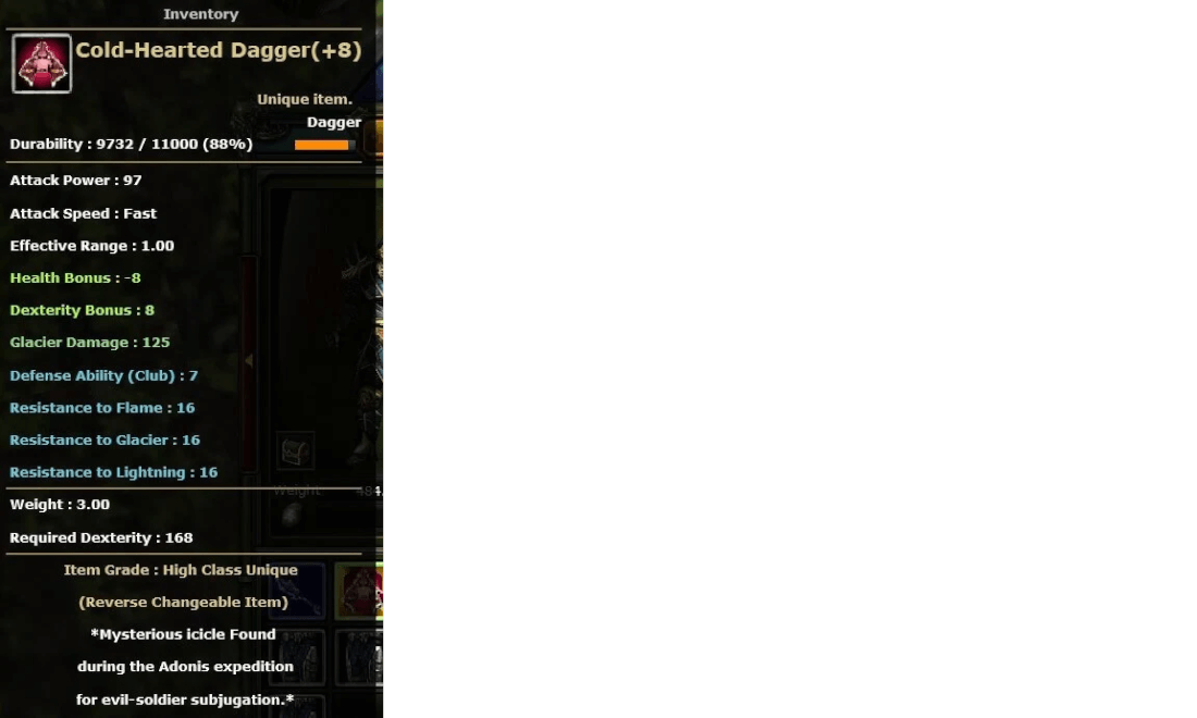 +8 Chd Cold Hearted Dagger No Rebirth | Knight Server Pandora-122484