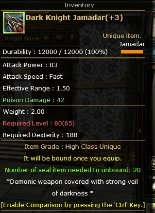 Dark Knight Jamadar +3 | Knight Server Minark-103050