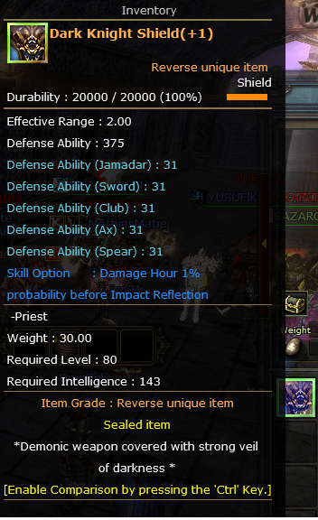 Dark Knight Shield +1 Reb | Knight Server Destan-101670