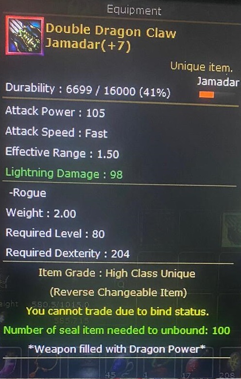 No Reb +7 Double Dragon Claw Jamadar Knight Server Destan-116358
