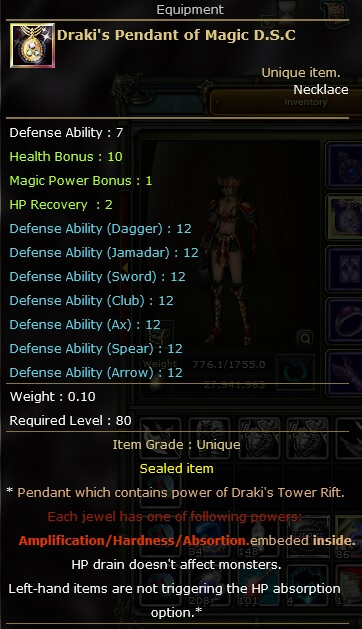 Draki's Pendant Of Magic D.s.c. | Knight Server Destan-118164