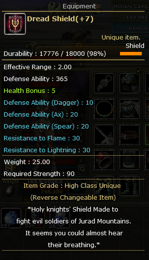 Dread Shield +7 No Reb Knight Server Pandora-138452