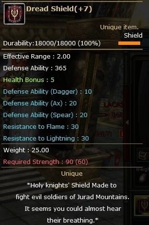 +7 Dread Shield No Reb Felis Knight Server Felis-140683