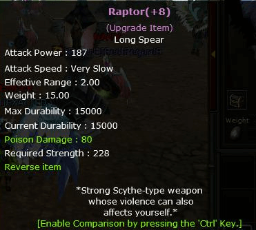 Raptor +8 No Reb Posionlu | Knight Server Felis-116063