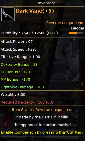 Dark Vane +8 Knight Server Sirius-94875