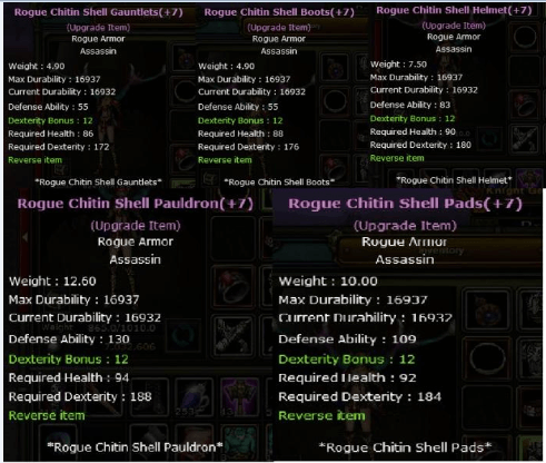 Rogue Shell Set +1 Rebirth Knight Server Pandora-121156