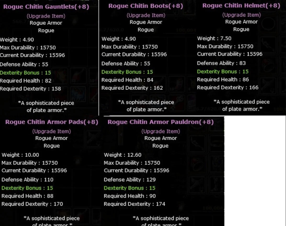 Rogue Chitin Set +8 (pauldron Shell +8) | Knight Server Zero-139858