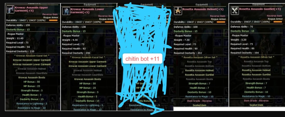 Asas Rosetta Buglu Set +8 Kafa Kol Rosetta +8 Gogus Don Krowaz +8 Bot Chitin +11 | Knight Server ...