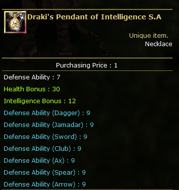 Draki's Pendant Of Intelligence S.a Knight Server Sirius-109784