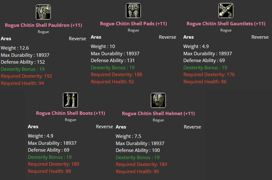 Rogue Chitin Shell (+11) Rev Set | Knight Server Oreads-127731