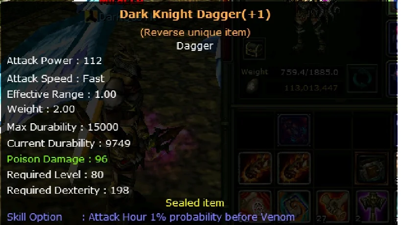 Dark Knight Dagger +1 Rev | Knight Server Minark-138992